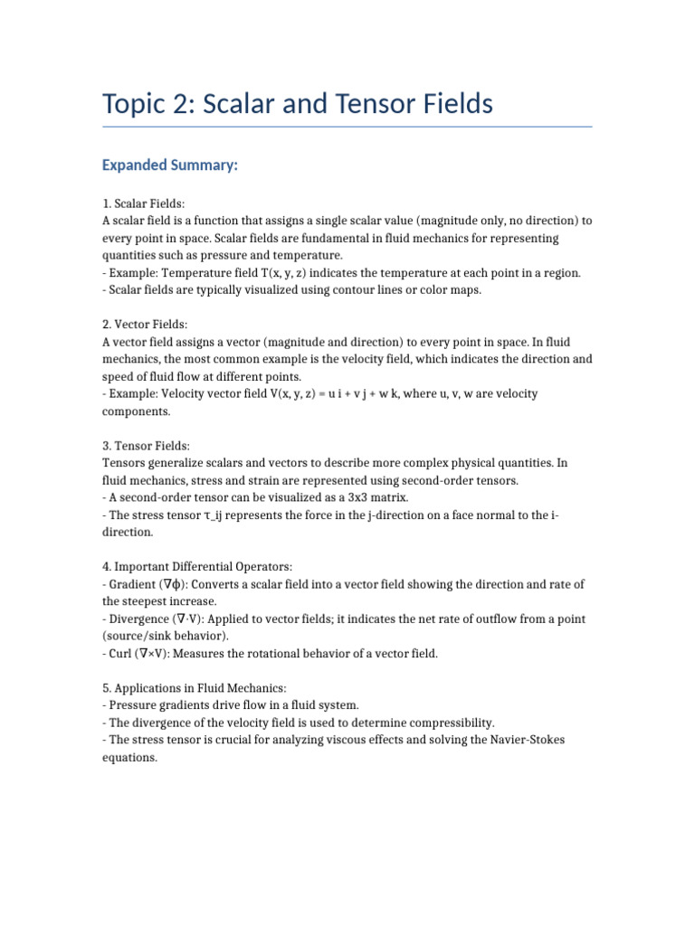 Topic 2 Scalar and Tensor Fields | PDF | Euclidean Vector | Stress (Mechanics)