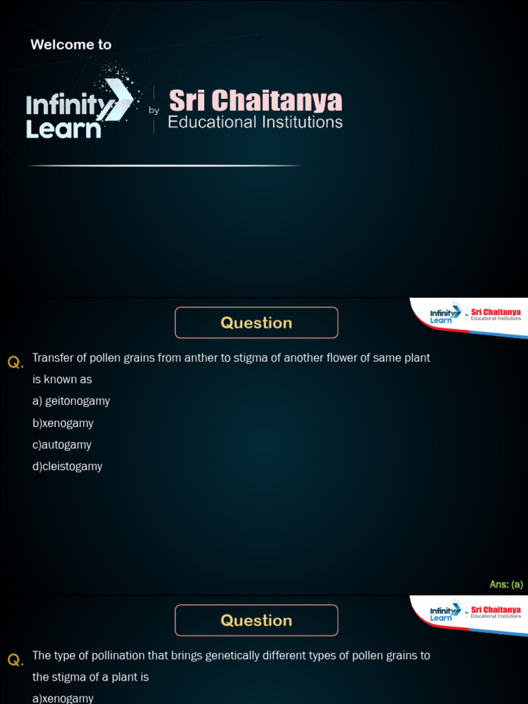 Sexual Reproduction in Flowering Plants - Revision - Questions | PDF ...