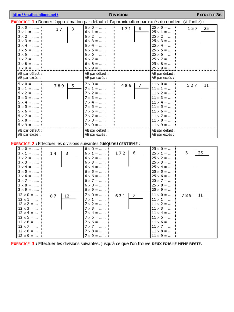 Exercices de Division et Approximations | PDF