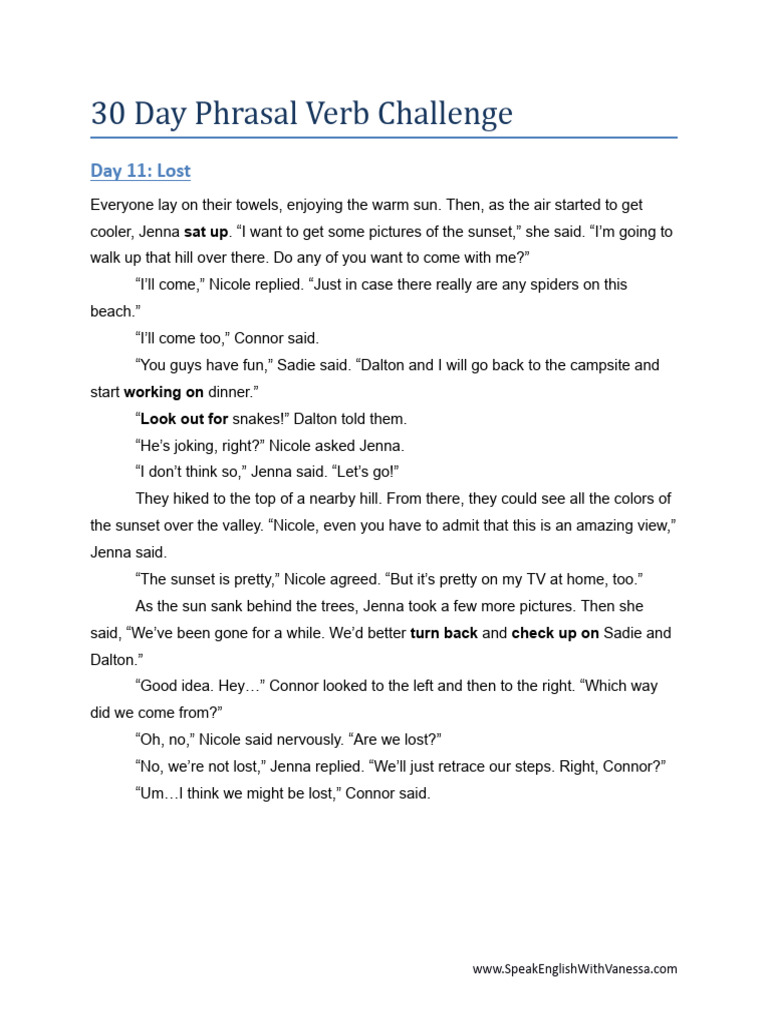 Day 11 - 30 Day Phrasal Verb Challenge | PDF