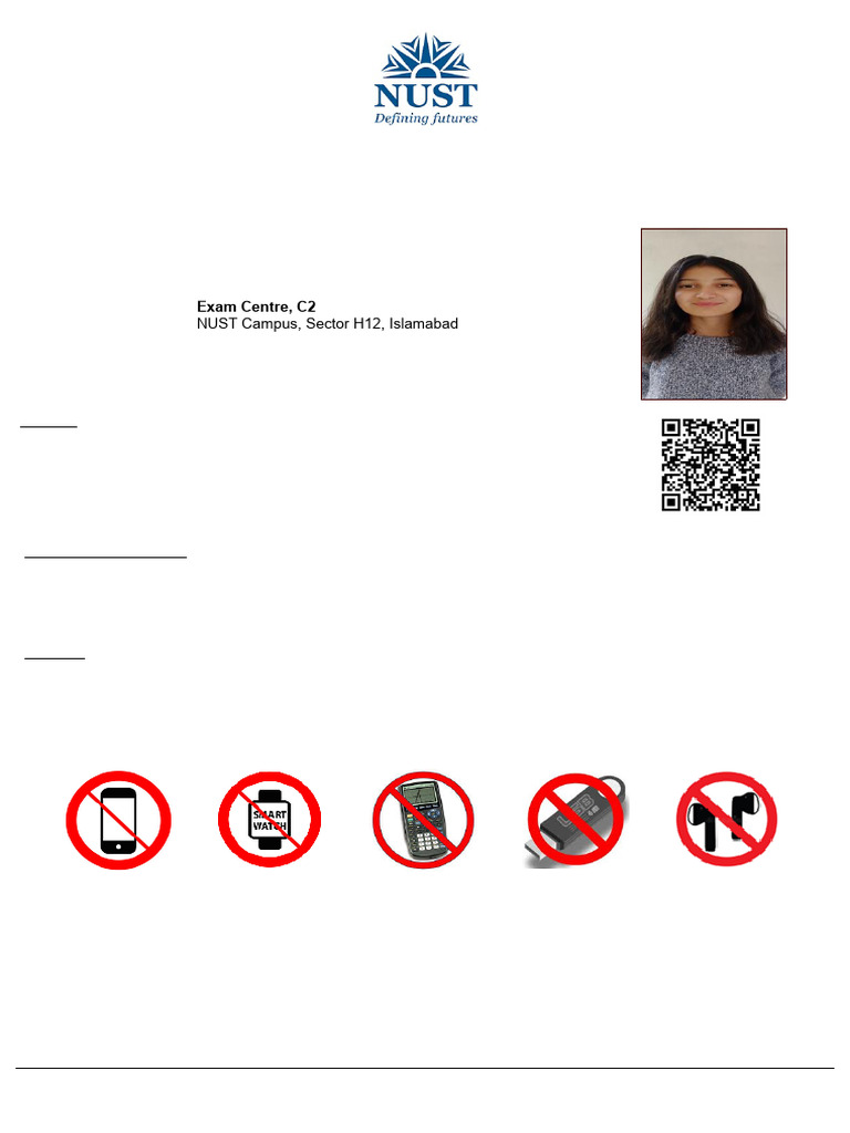 NUST 2025 Entry Test Admit Card Details | PDF