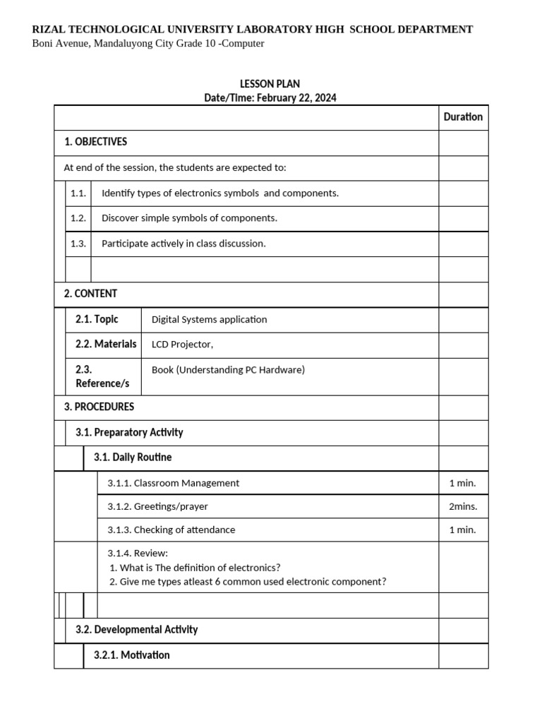 Grade 10 Electronics Lesson Plan | PDF | Electrical Network ...