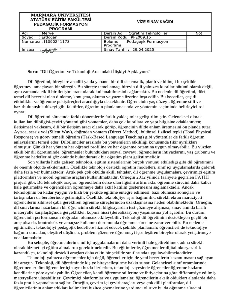 Öğretim Teknolojileri Vizesi MERVE ERDOĞAN | PDF