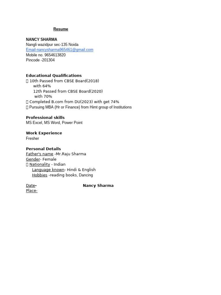 Resume - Nancy Sharma | PDF