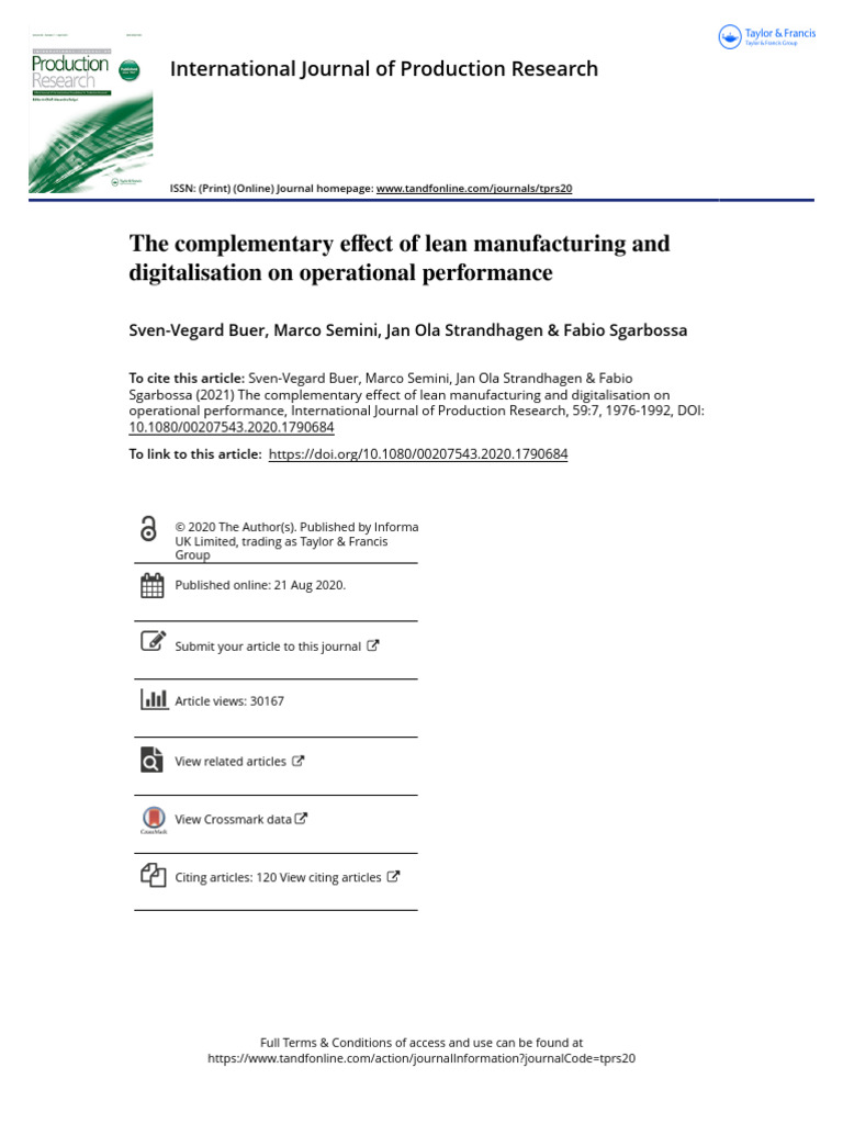 The complementary effect of lean manufacturing and digitalisation on operational performance (1 ...