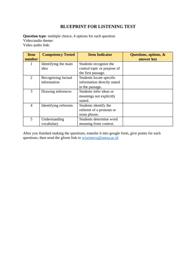 Blueprint For Listening Test 070525 | PDF
