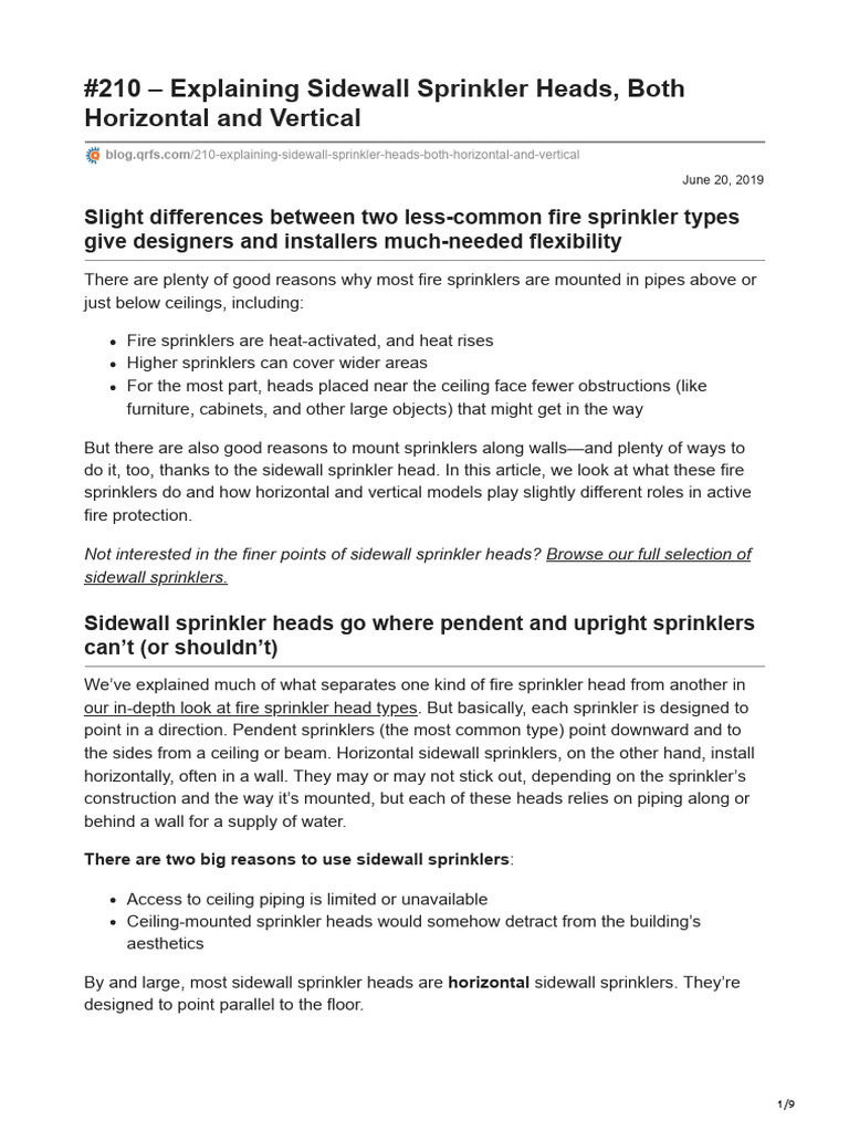 Sidewall Sprinkler Head Installation Guide | PDF | Fire Sprinkler System