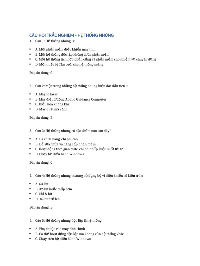 CauHoi TracNghiem HeThongNhung | PDF