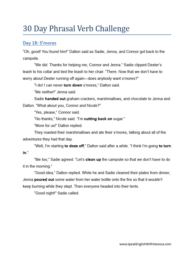Day 18 - 30 Day Phrasal Verb Challenge | PDF