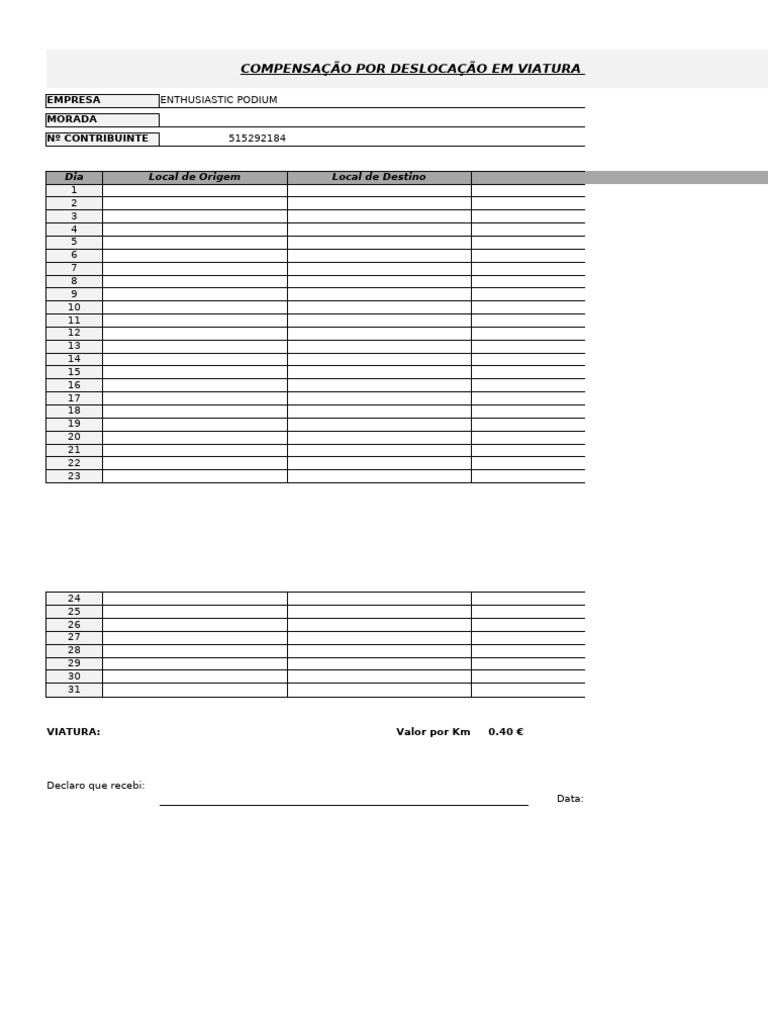 Mapas Kms Viatura Propria | PDF