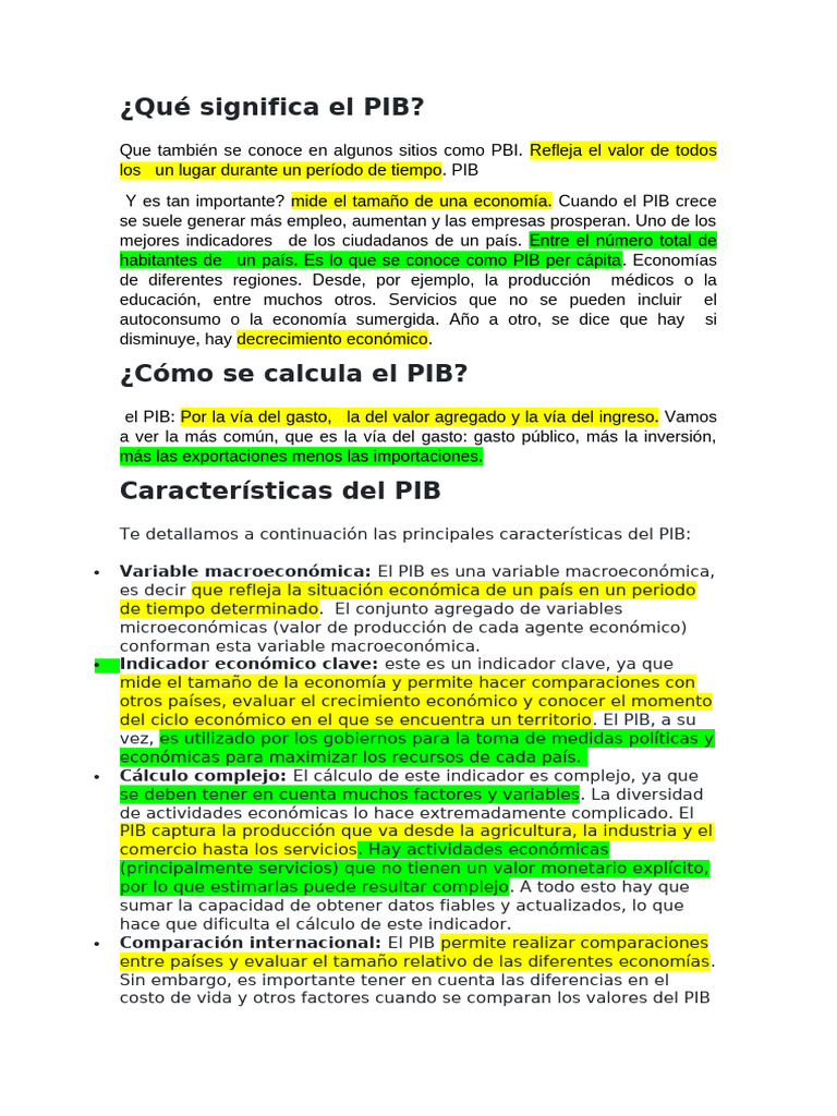 Qué Significa El PIB | PDF | Producto Interno Bruto | Costo de la vida