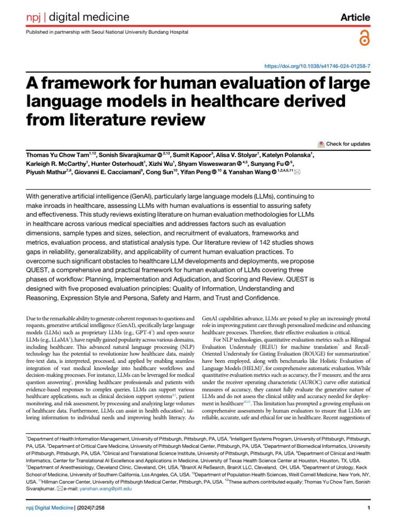 Human Evaluation Framework for LLMs in Healthcare | PDF | Medical ...