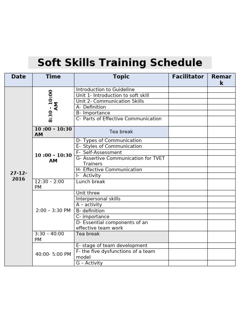 Soft Skills Training Schedule Overview | PDF