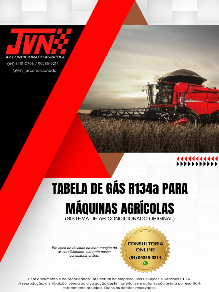 TABELA DE GÁS R134a PARA MAQUINAS AGRICOLAS JVN 10 | PDF