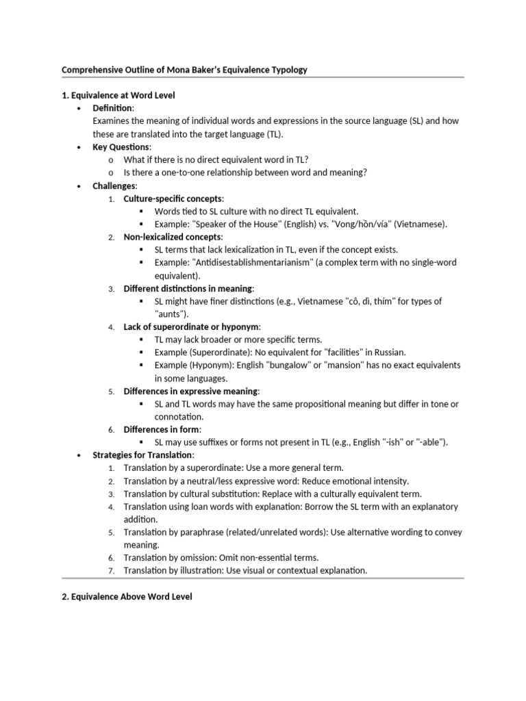 Comprehensive Outline of Mona Baker | PDF | Translations | Grammatical Gender