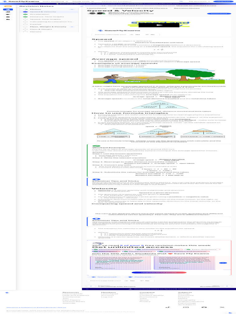 Velocity Equation - IGCSE Physics Revision Notes | PDF | Velocity | Speed