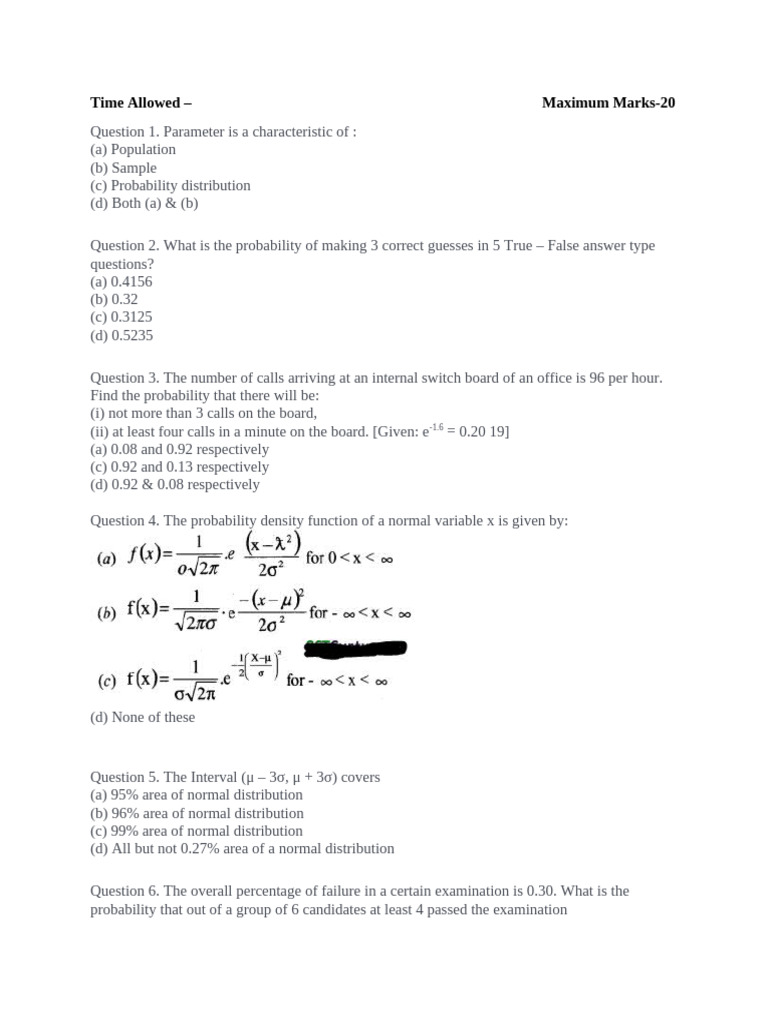 Theoretical Distribution MCQ | PDF | Probability Distribution | Normal ...