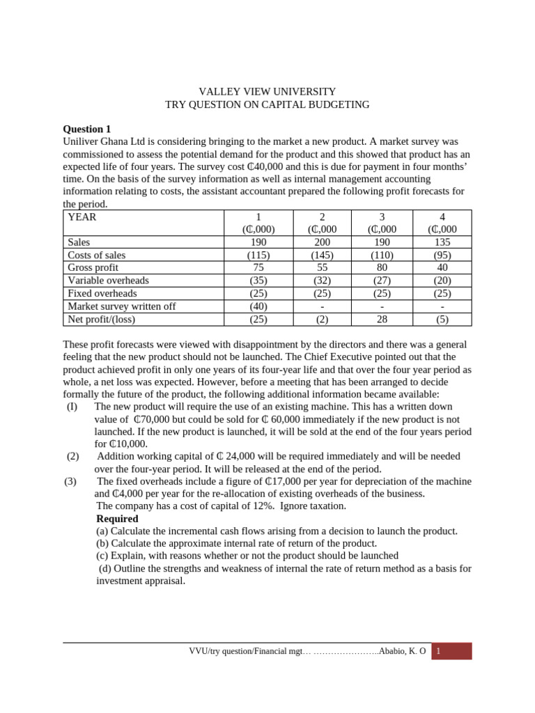 TRY QUESTION ON CAPITAL BUDGETING 2022sandwich | PDF | Internal Rate Of ...