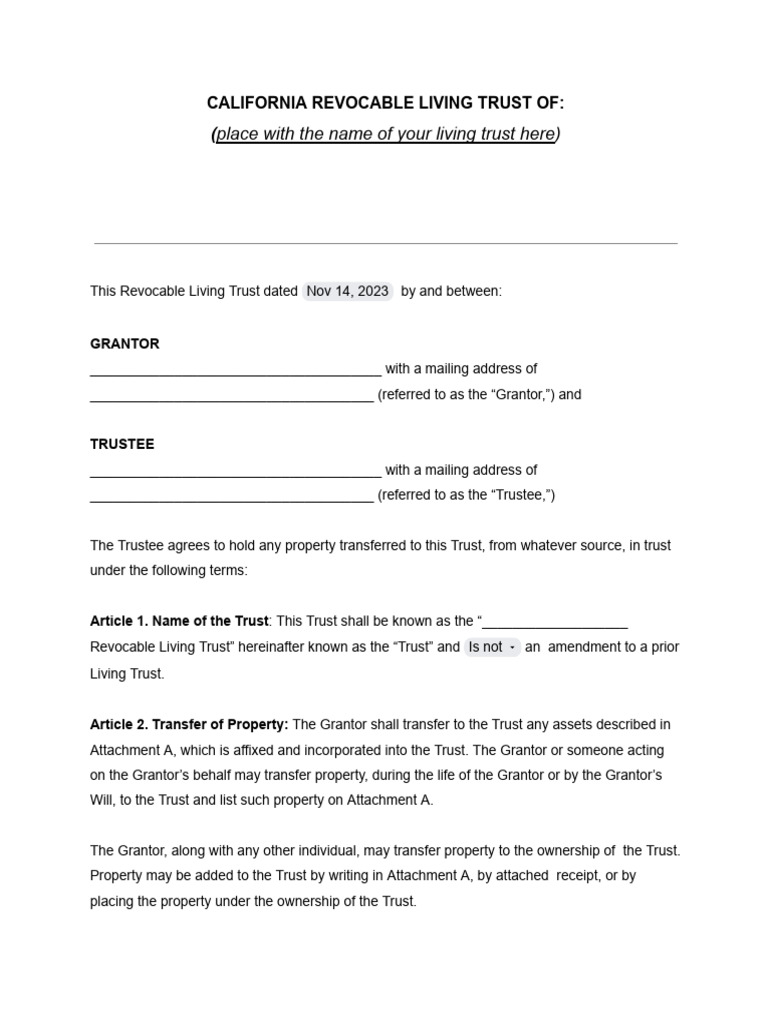 California Revocable Living Trust Form | PDF | Trustee | Bankruptcy