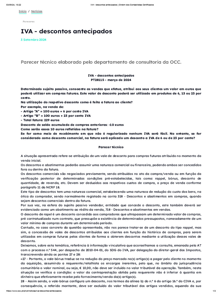 IVA - Descontos Antecipados - Ordem Dos Contabilistas Certificados - Iva Vale Desconto 2024 ...