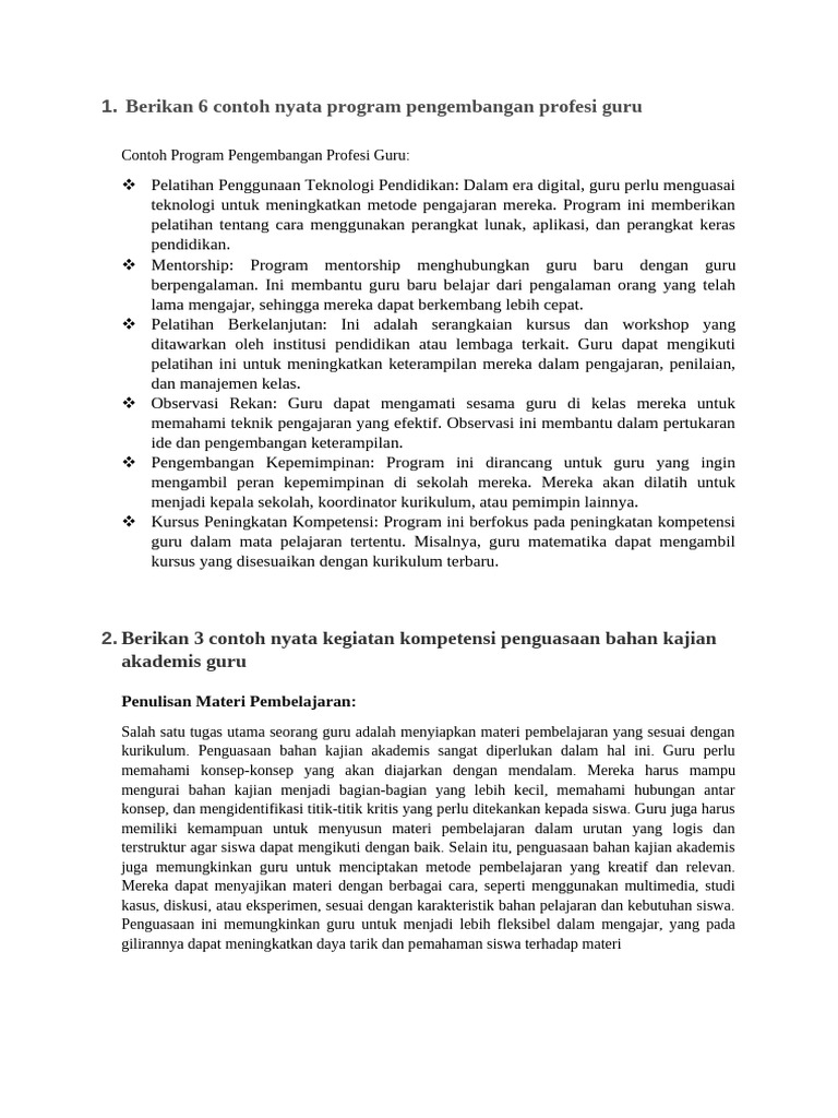 Contoh Program dan Kegiatan Pengembangan Guru | PDF