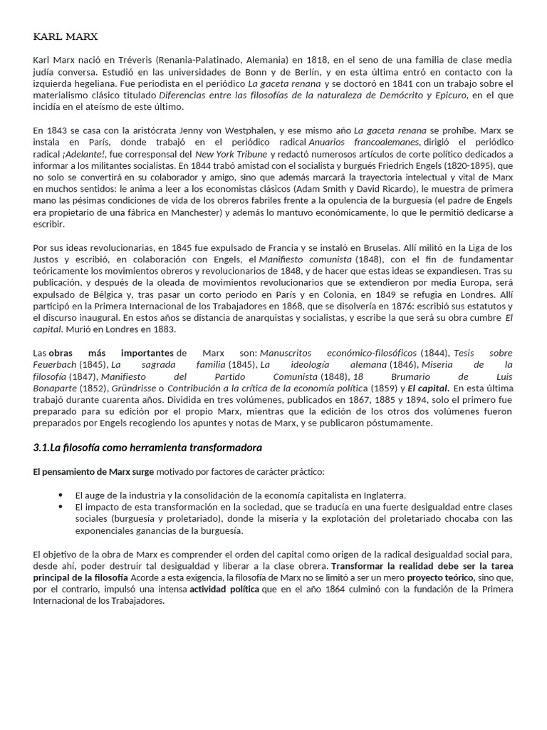 Karl Marx | PDF | La teoría de la alienación de Marx | Karl Marx
