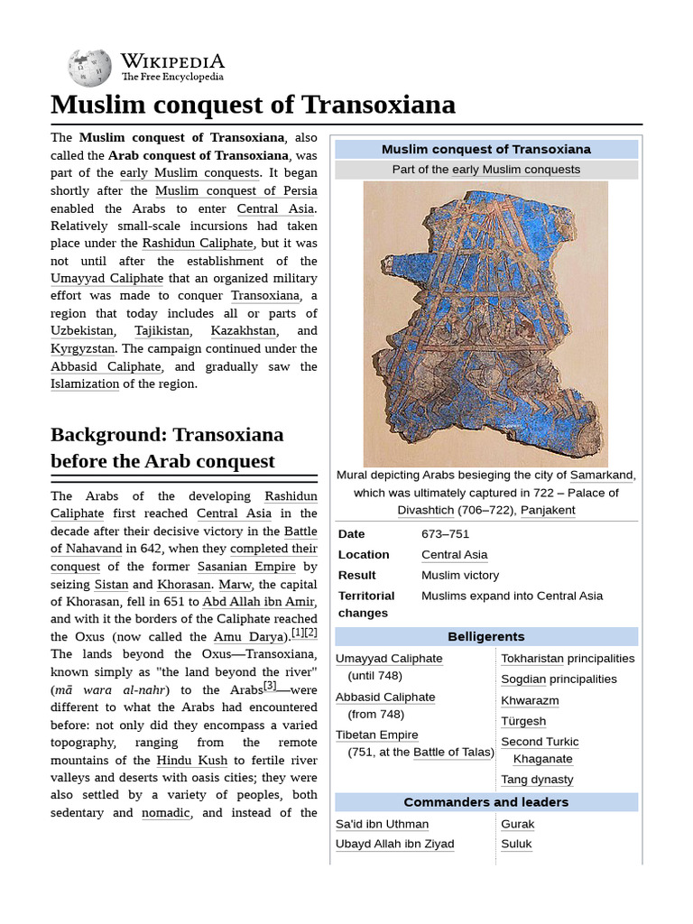 Muslim Conquest of Transoxiana | PDF