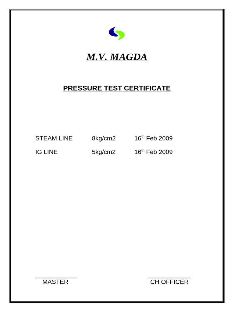 Bunker Line Pressure Test Certificate | PDF