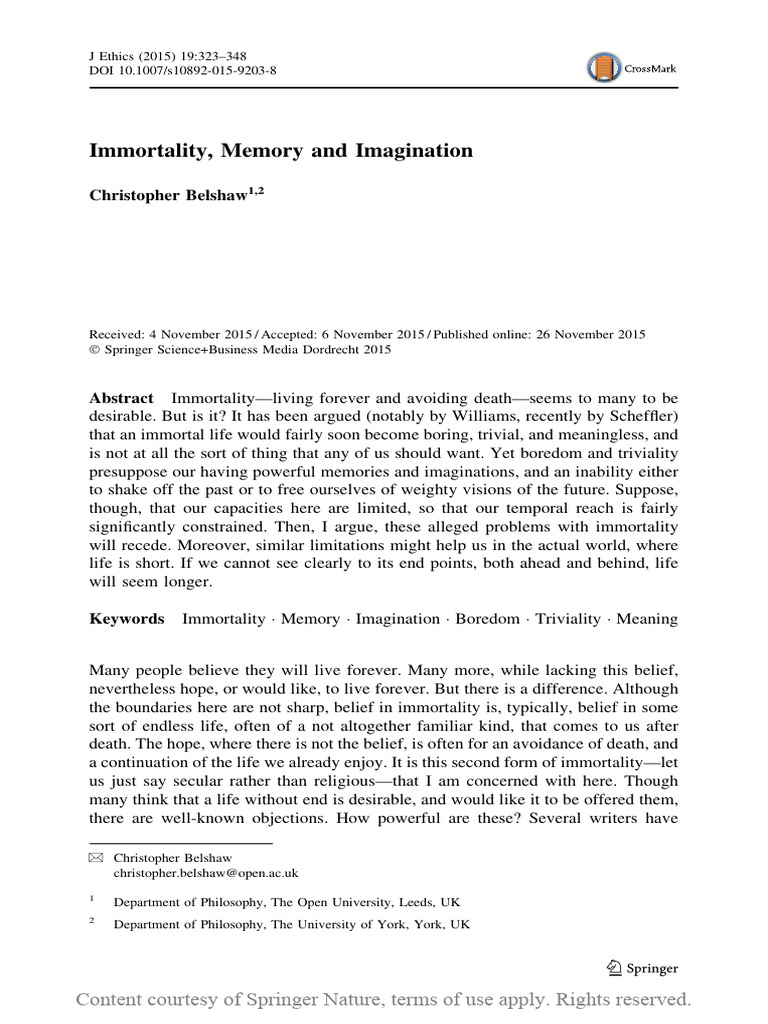 Immortality Memory and Imagination | PDF | Immortality | Death