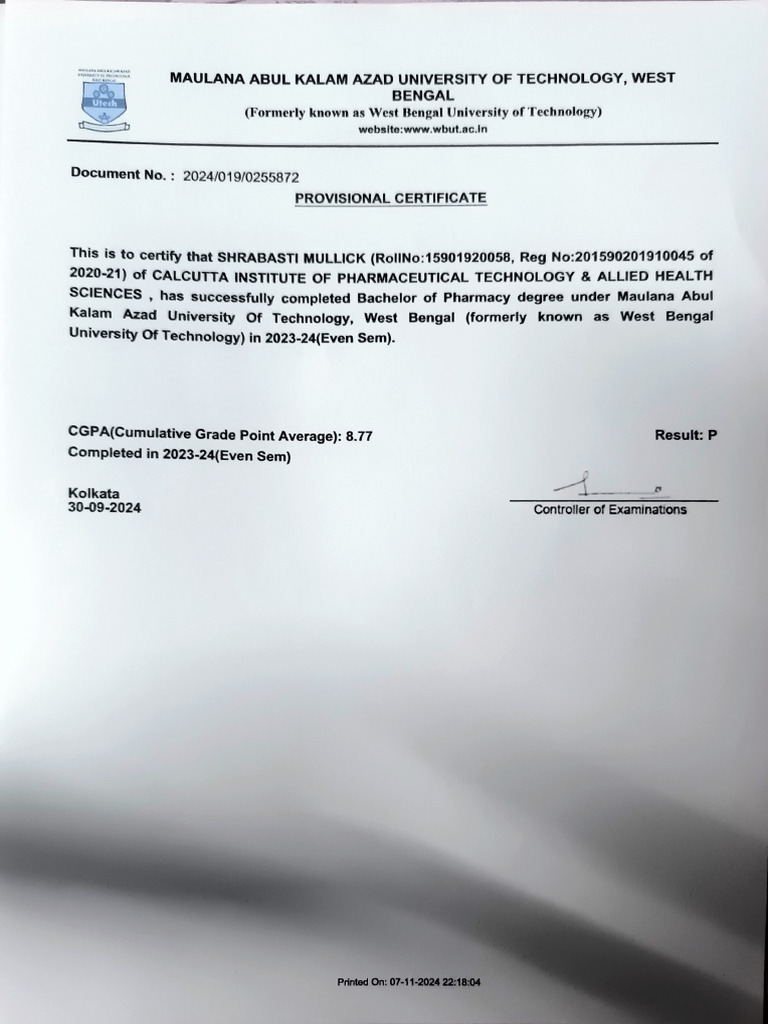 B.pharm Provisional Certificate | PDF