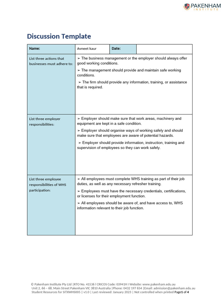 WHS Training and Safety Procedures Guide | PDF | Occupational Safety ...