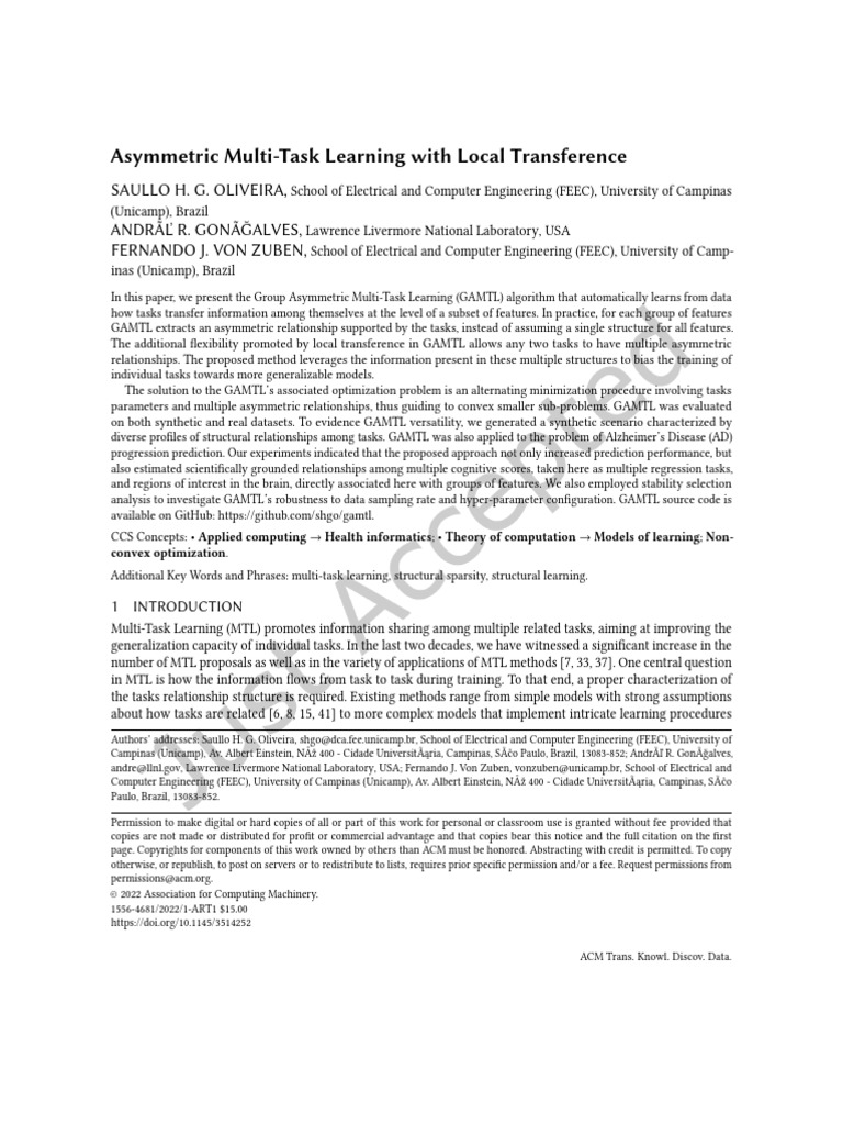 Asymmetric Multi Task Learning With Loca | PDF | Matrix (Mathematics) | Applied Mathematics
