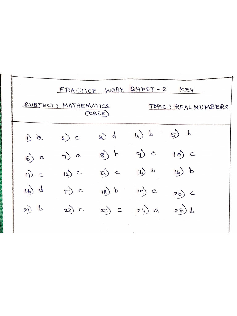 Maths Worksheet-2 Key | PDF