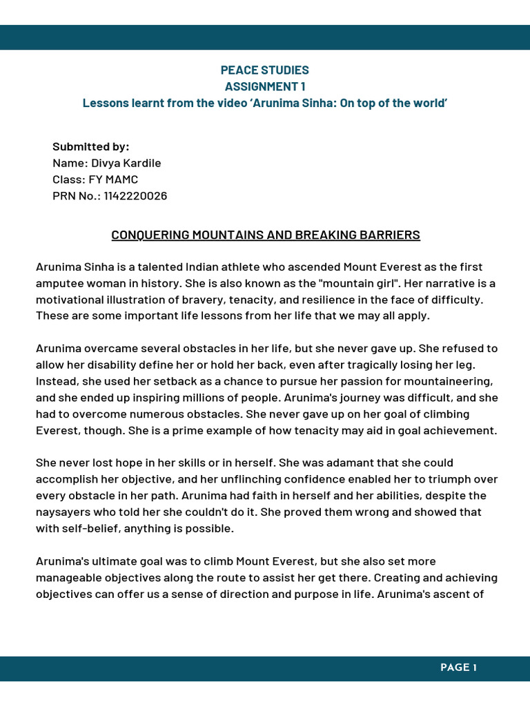 DIvya Kardile Peace Assignment | PDF | Sustainability | Energy Conservation