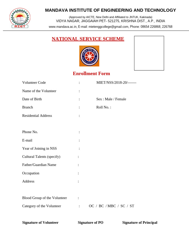 NSS Enroll Form | PDF