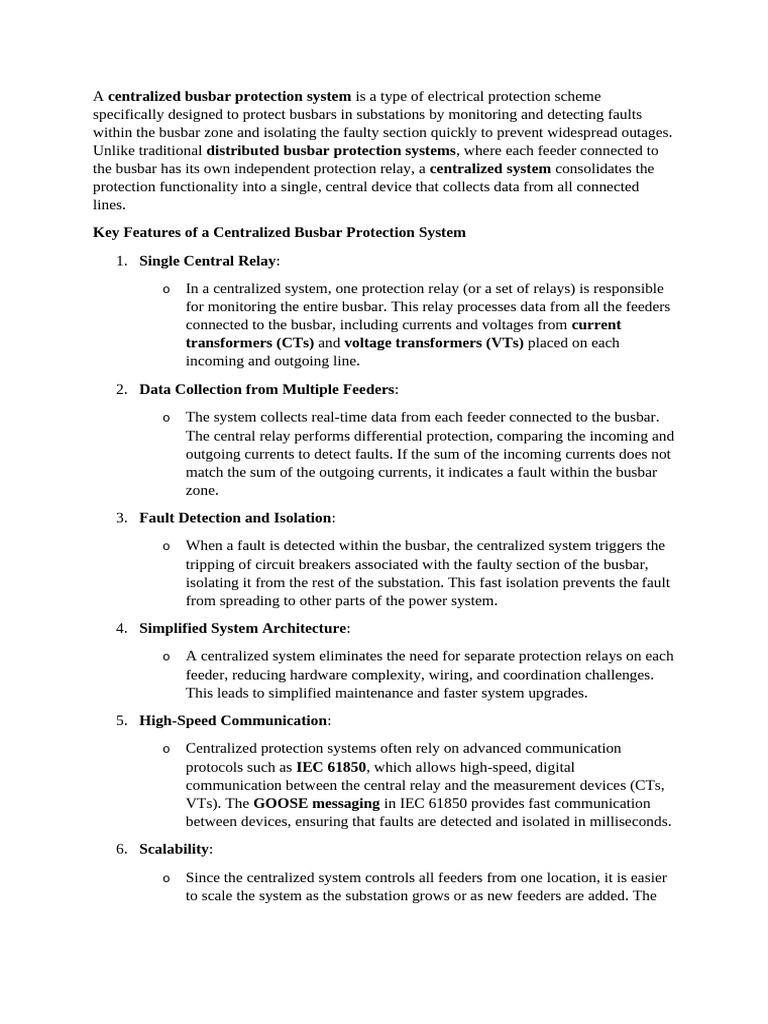 Centralized Busbar Protection Overview | PDF | Relay | Electricity