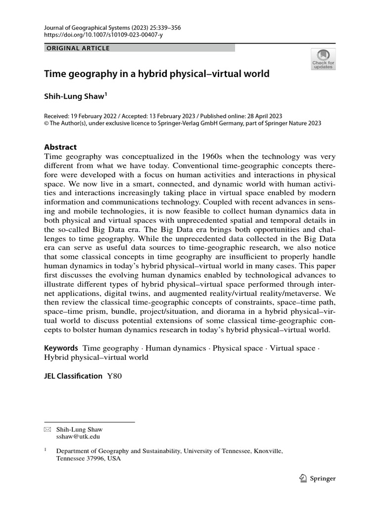 Time Geography in A Hybrid Physical-Virtual World: Shih Lung Shaw | PDF ...