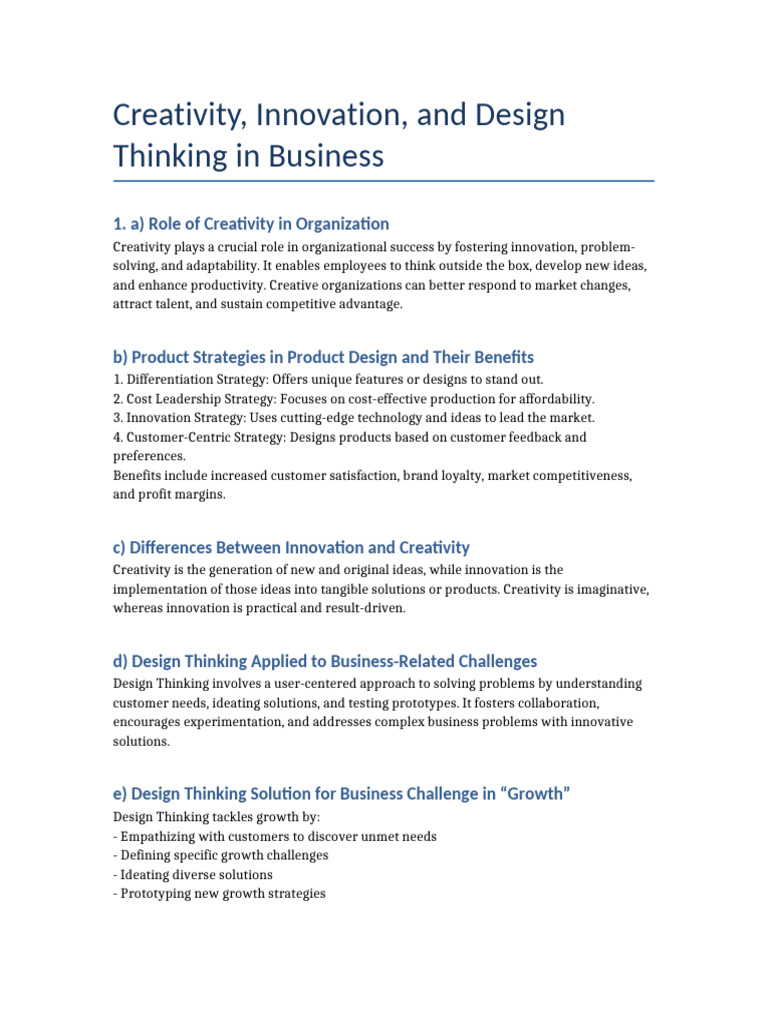 Creativity Innovation DesignThinking Business | PDF | Creativity | Innovation