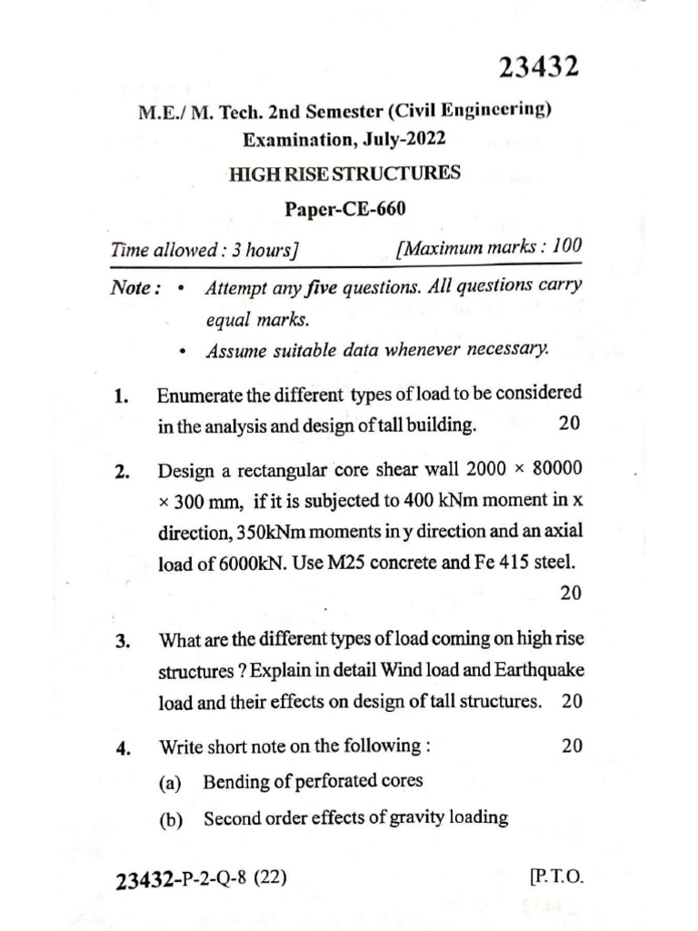 2022 July Mtech Me 2ND Sem Civil Highrise Structures | PDF