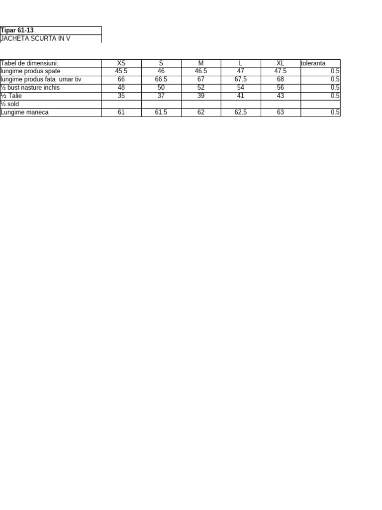 Tabele de Dimensiuni Tipar 61-13 | PDF