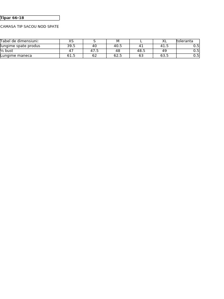Tabele de Dimensiuni Tipar 66-18 | PDF