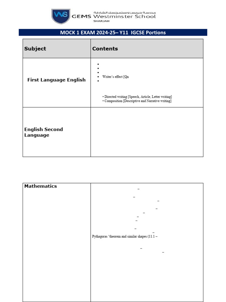 Y11 Igcse Portions - Mock 1 Exam | PDF | Chemistry | Physics