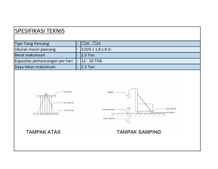 Spesifikasi Teknis Alat Pancang MPJ | PDF