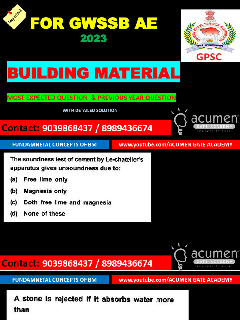 GWSSB AE Building Material Q&A 2023 | PDF