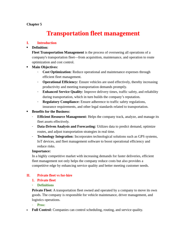 Transportation Fleet Management | PDF | Employment | Cargo
