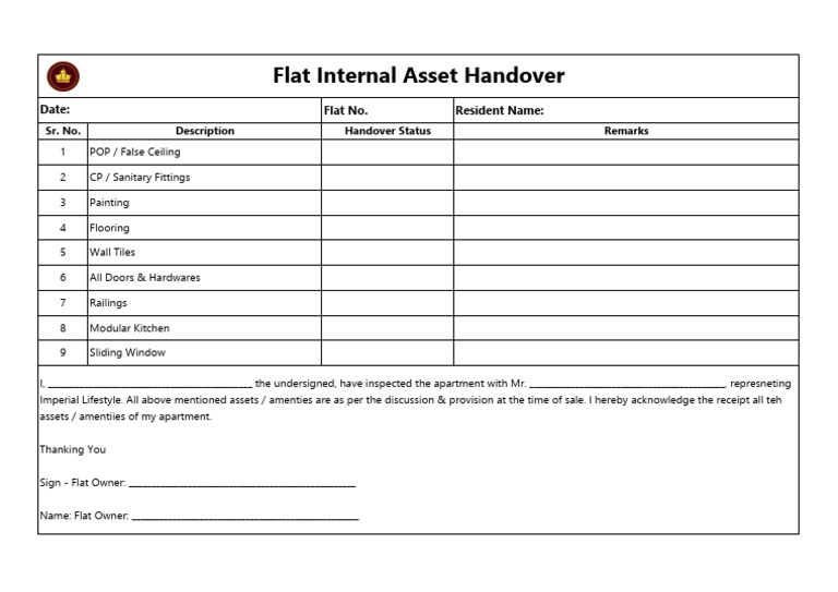 Internal Asset Handover Acknowledgement | PDF