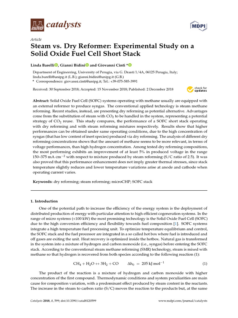 Steam vs. Dry Reformer Experimental Study On A Solid Oxide Fuel Cell ...