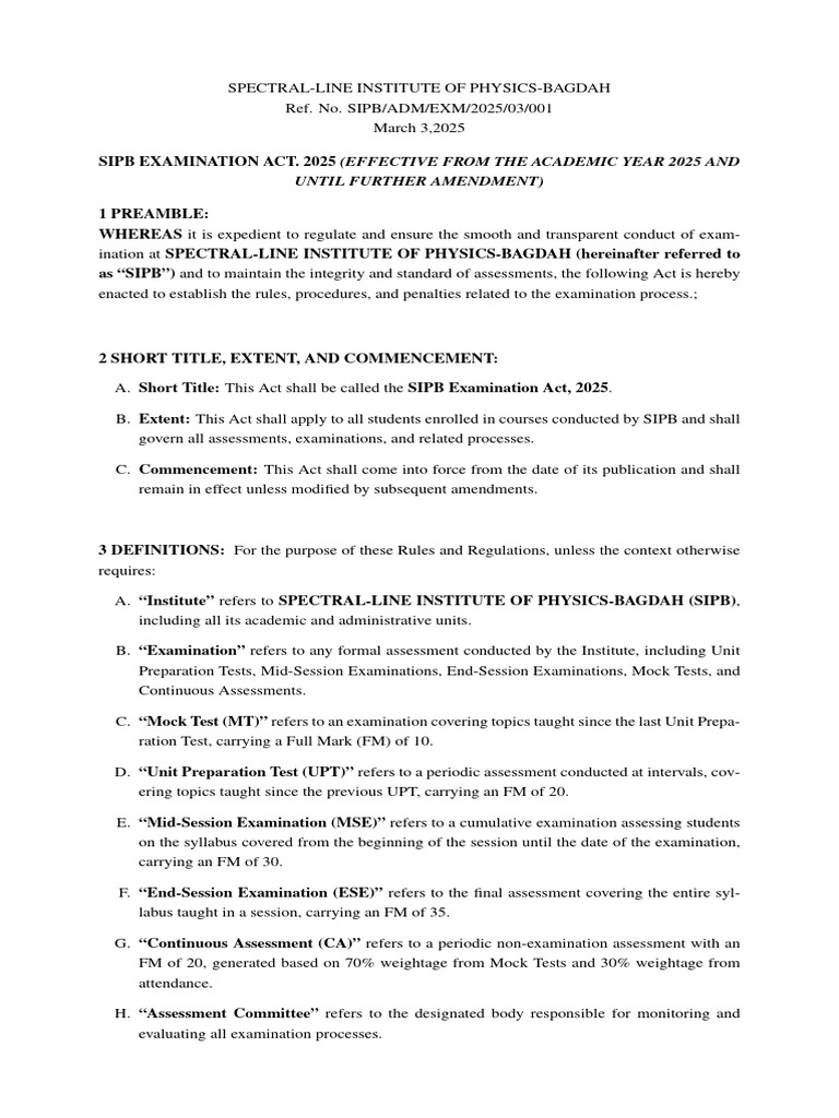 Sipb Examination Act 2025 | PDF