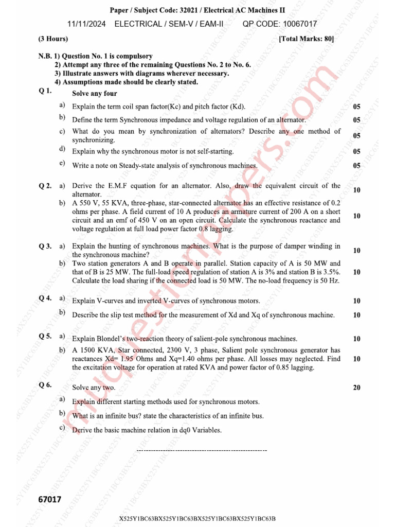 Be - Electrical Engineering - Semester 5 - 2024 - December - Electrical Ac Machines II Rev 2019 ...
