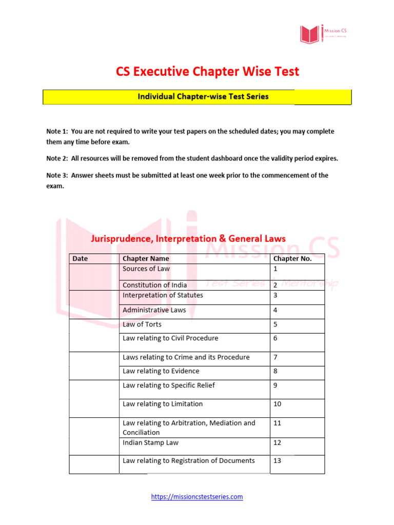 CS Executive Chapter Wise Test Series | PDF | Taxes | Securities (Finance)